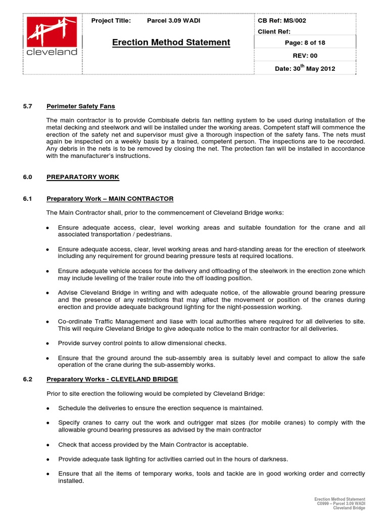 01 - Method Statements For Erection of Steel PDF | PDF | Crane (Machine ...