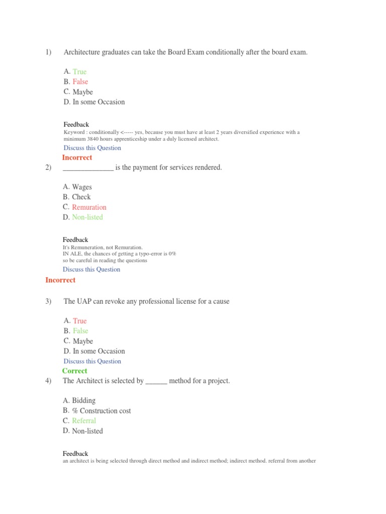 Architecture Exam Practice Questions | PDF | Architect | Fee