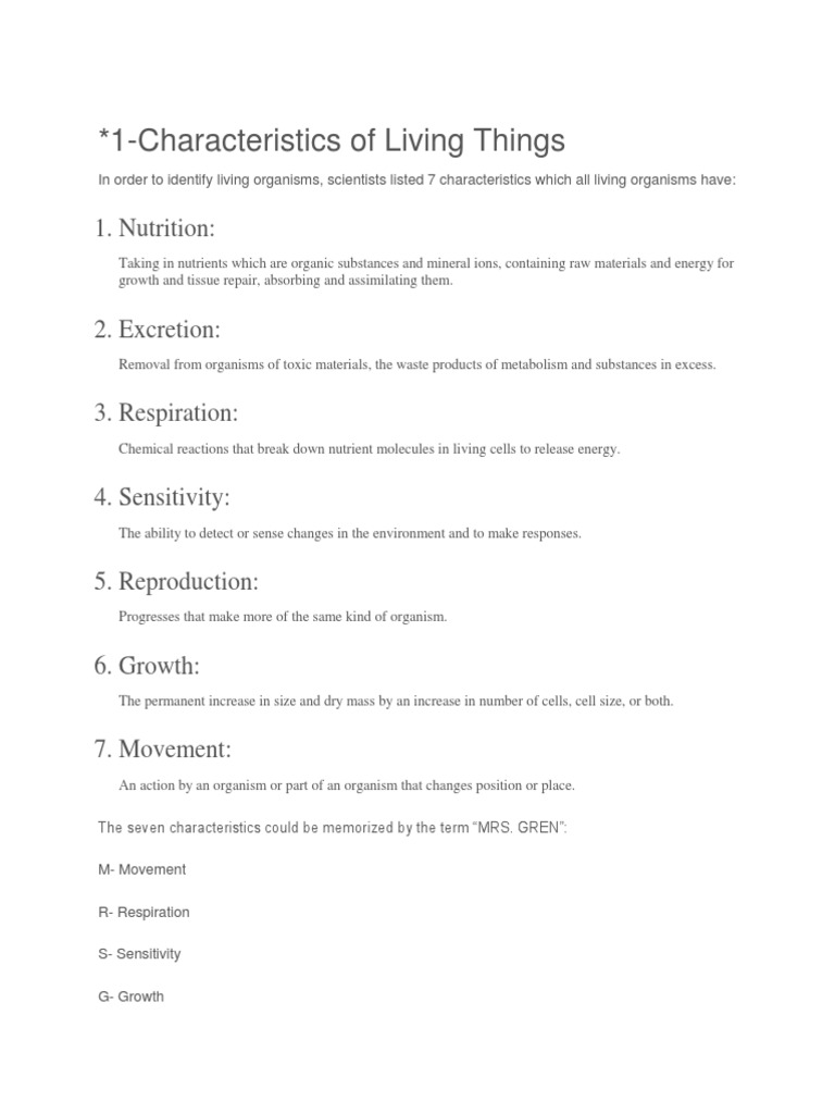 Characteristics and Classification of Living Organisms | PDF ...