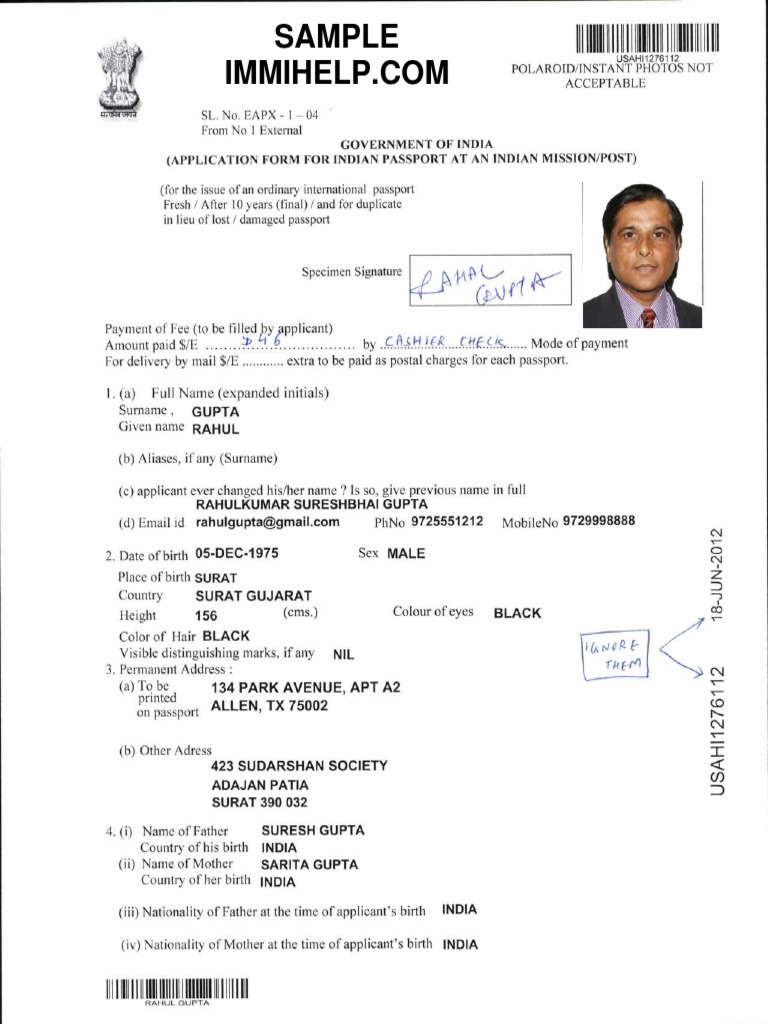 Sample Application Form | PDF | Passport | Government And Personhood
