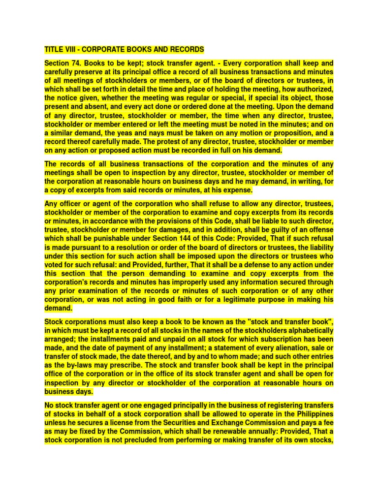 Corporate Books and Records Overview | PDF | Board Of Directors ...