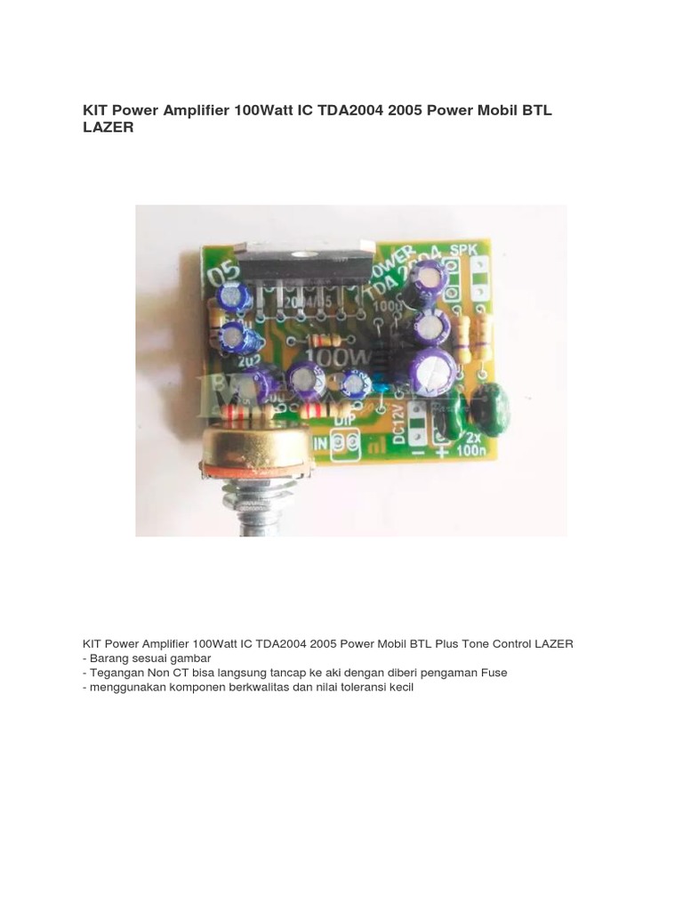 KIT Power Amplifier 100watt IC TDA2004 2005 Power Mobil BTL LAZER | PDF