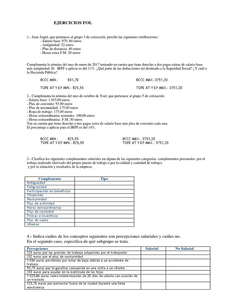 ejercicios fol nominas | Salario | Economias