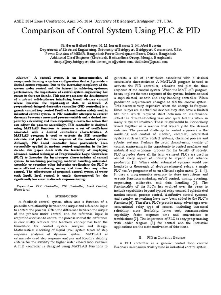 Comparison of Control System Using PLC & PID | PDF | Control Theory | Programmable Logic Controller