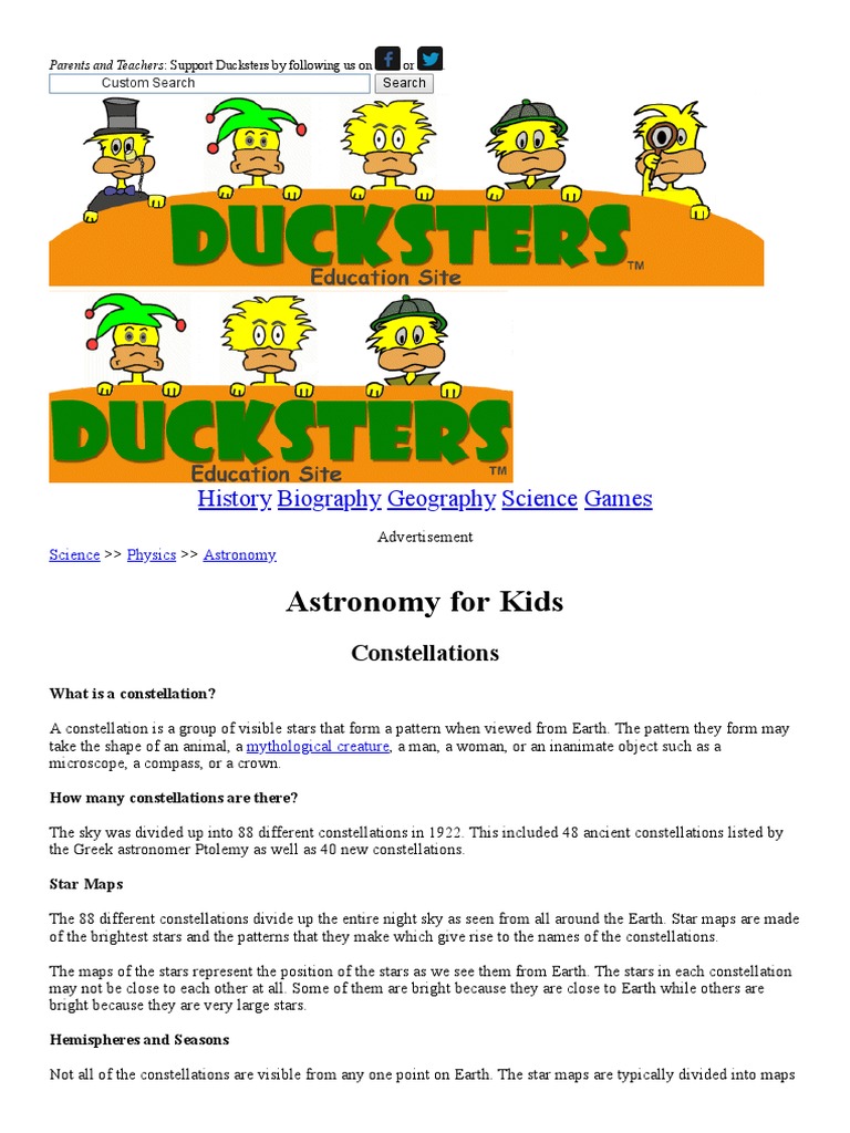 Astronomy For Kids - Constellations | PDF | Constellation | Zodiac
