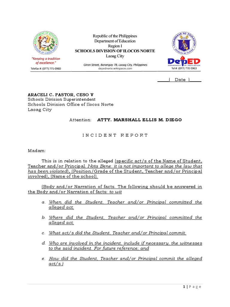 Format of Incident Reports | PDF