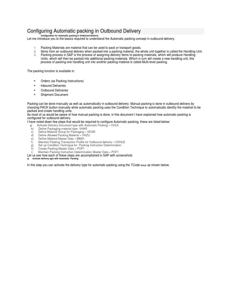 Packing in Outbound Delivery | PDF | Packaging And Labeling | Business ...