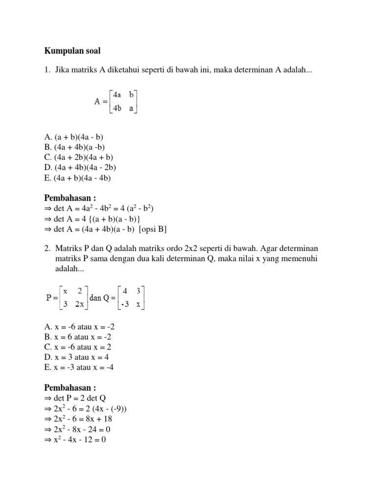 Soal dan Pembahasan Determinan Matriks | PDF | Metode & Bahan Ajar
