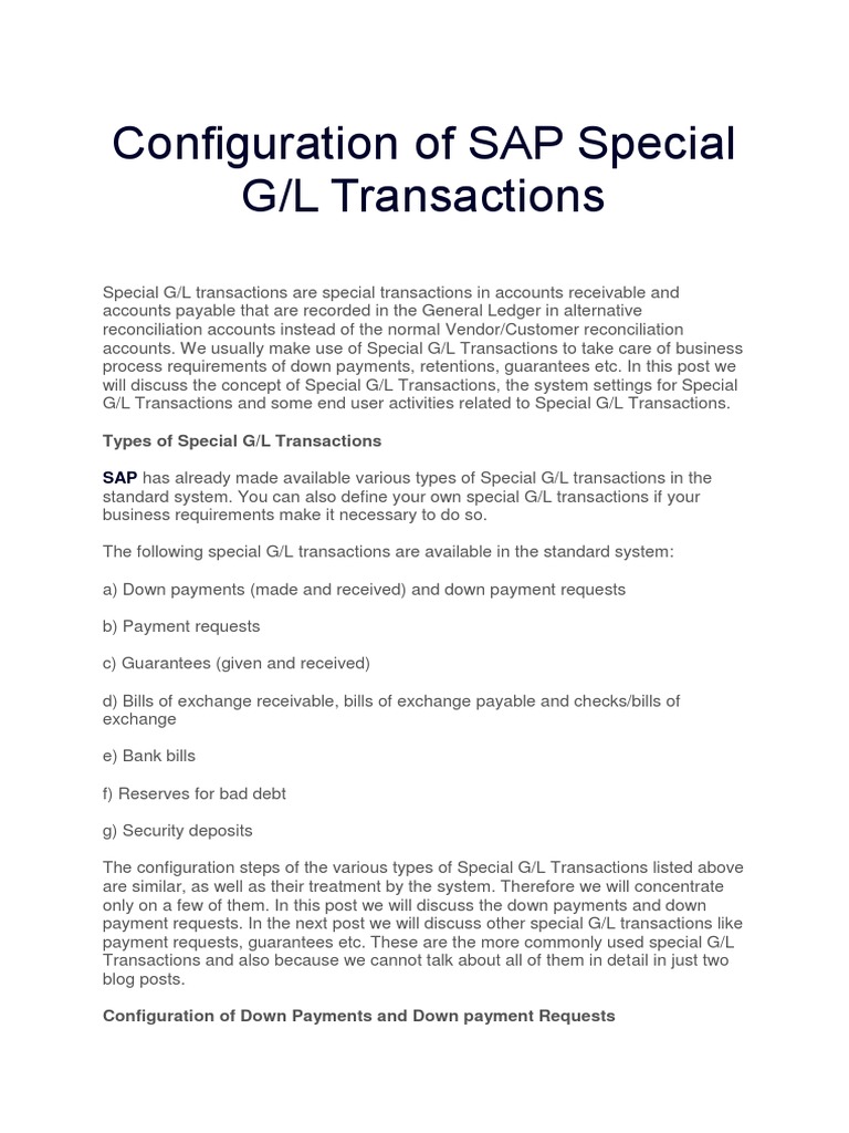 Configuration of SAP Special GL | PDF | Debits And Credits | Payments