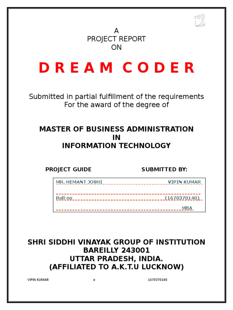 Vip 4 Mba Project Report P | PDF | Oracle Database | Feasibility Study