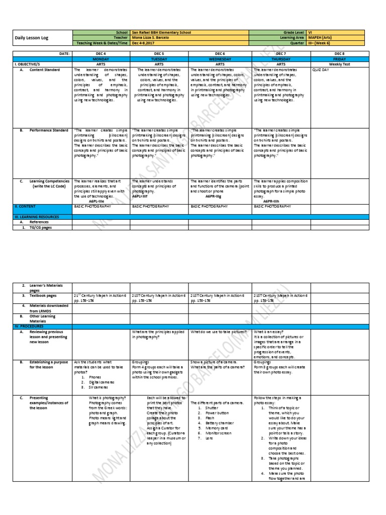 Arts Basic Photography Week 6 Quarter 3 | PDF | Camera | Essays