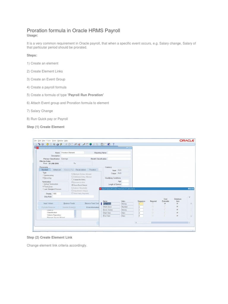 Proration Formula in Oracle HRMS Payroll | PDF