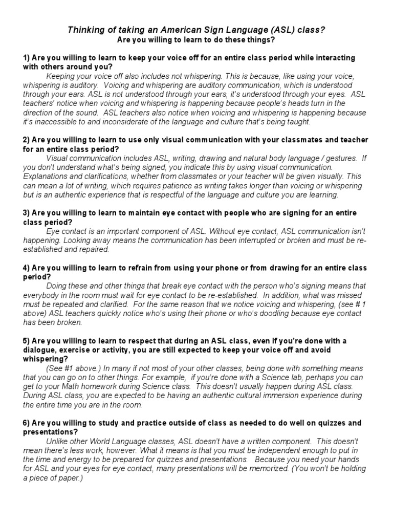 Thinking of Taking An American Sign Language | PDF | American Sign ...