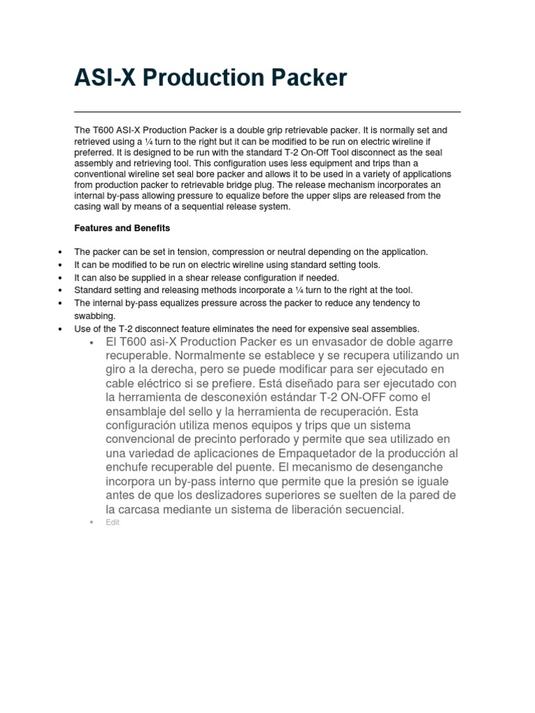 ASI-X Production Packer: Features and Benefits | PDF