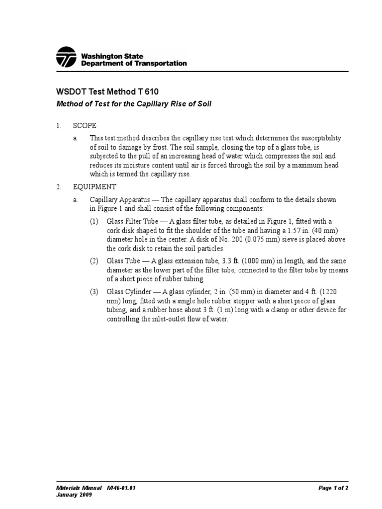 WSDOT Test Method T 610: Method of Test For The Capillary Rise of Soil ...