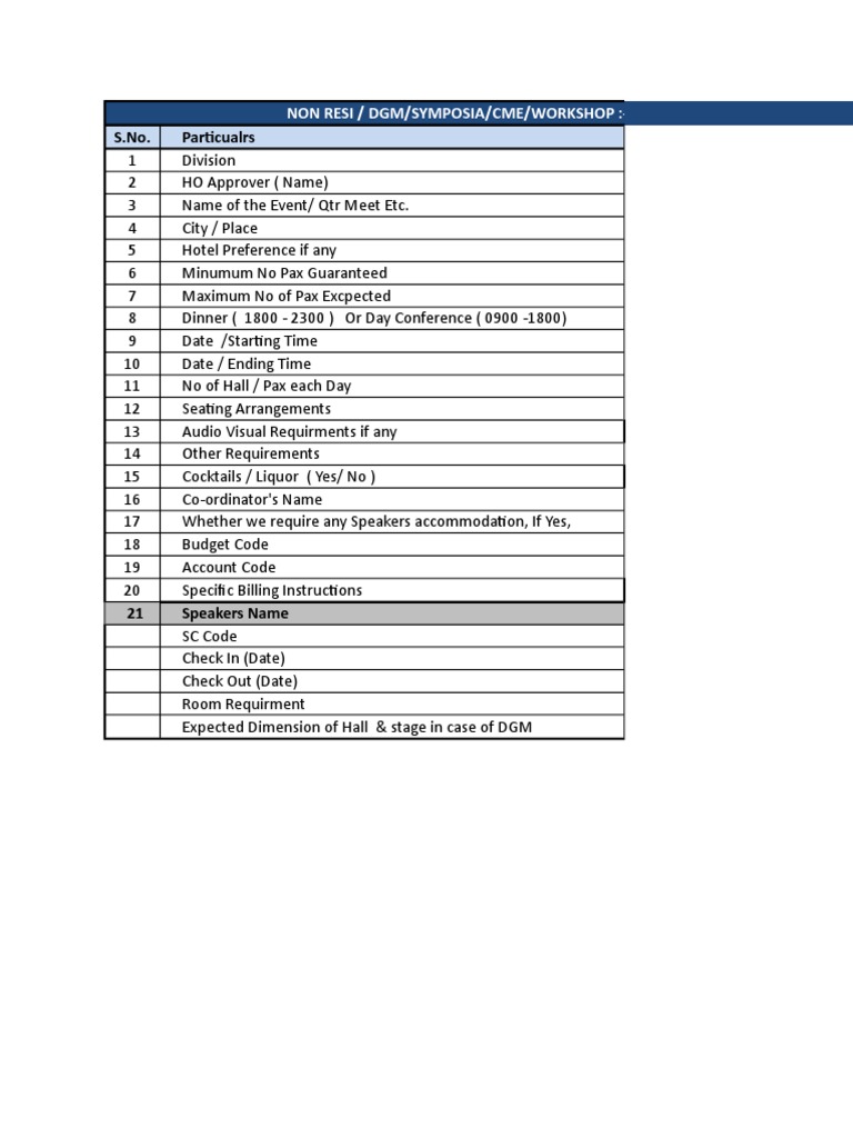 Hotel Requisition Form