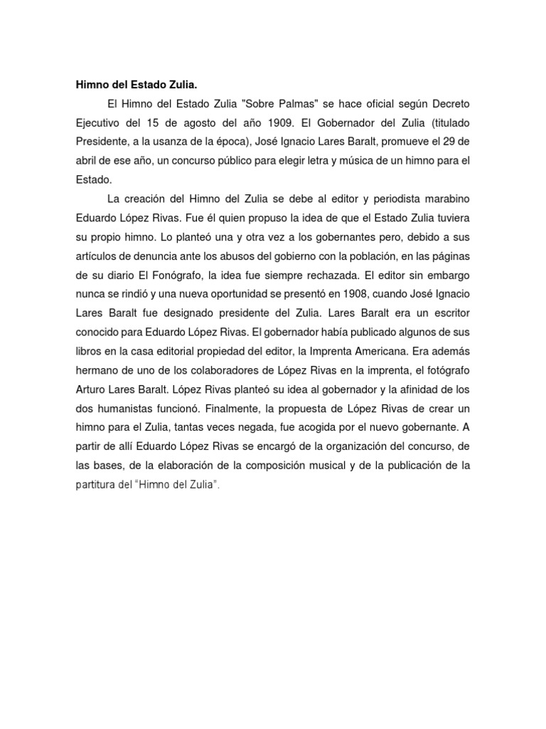 18-01-23 Himno Del Estado Zulia | Descargar gratis PDF | Periódico Y ...