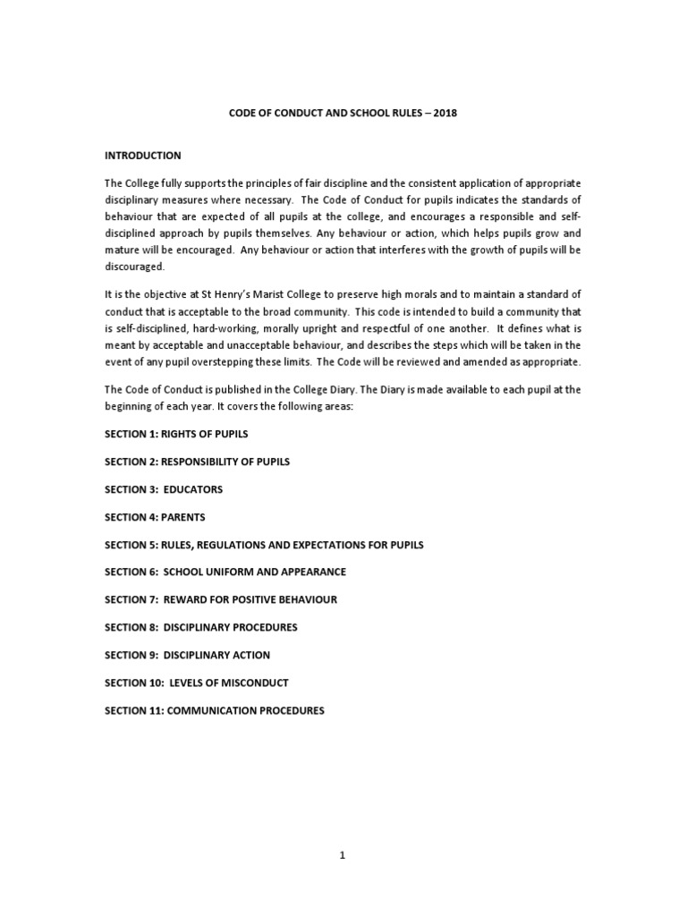 Overview of Code of Conduct 2018 | PDF