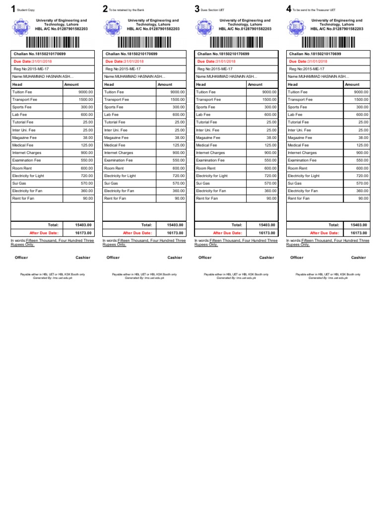 Obe Dues Fee Structure - Report Student Challan View PDF | PDF | Fee ...