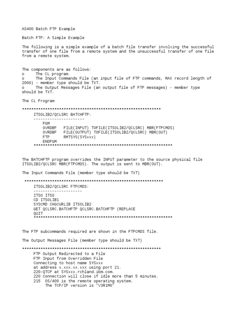 AS400 Batch FTP Example PDF File Transfer Protocol Data Transmission