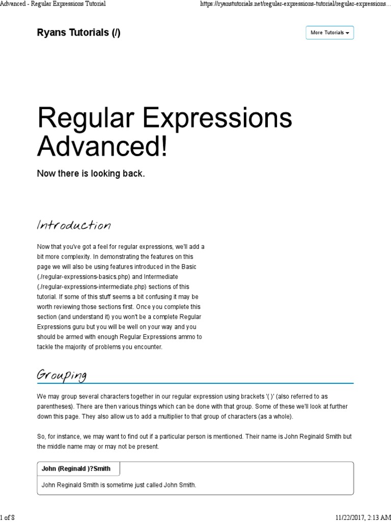 Advanced - Regular Expressions Tutorial | PDF | Regular Expression ...