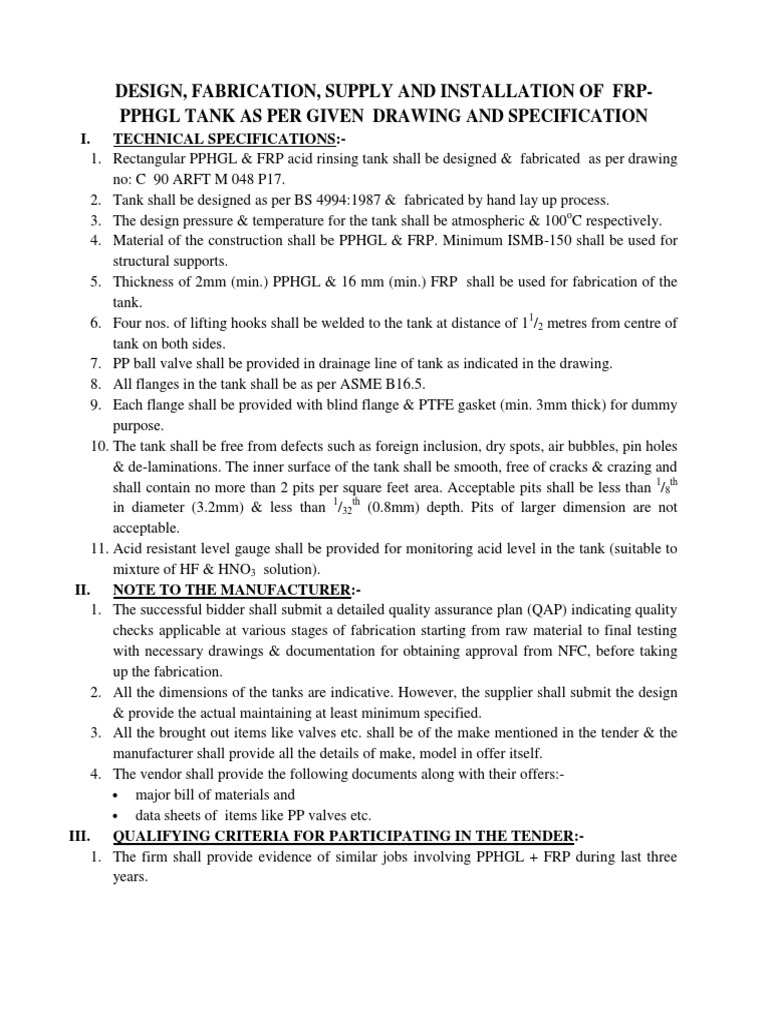 Acid Rinsing FRP Tank | PDF | Fibre Reinforced Plastic | Specification ...