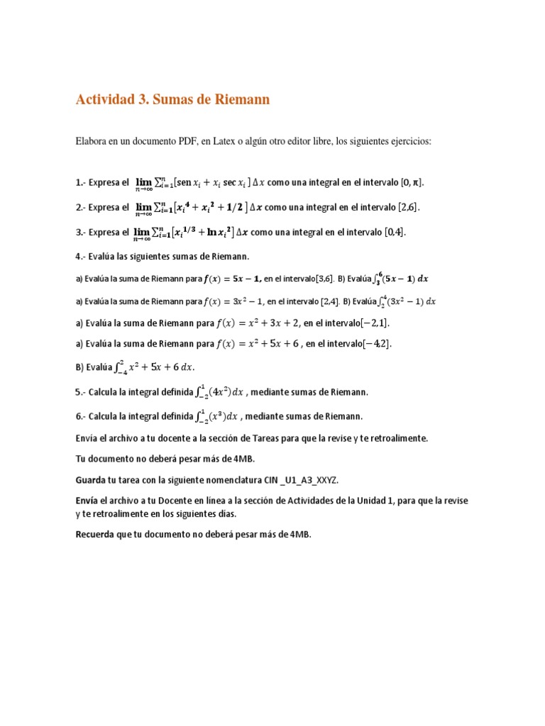 Actividad 3. Sumas de Riemann | PDF