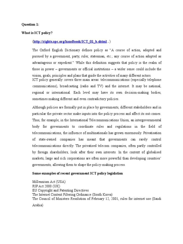 Summary On ICT Policy | PDF | Knowledge Economy | Information And ...