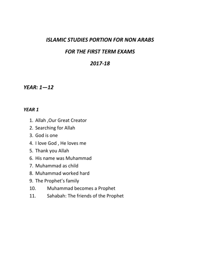 Grade 1 12 Exam Portion Islamic Non Arab | PDF | Prophets And ...
