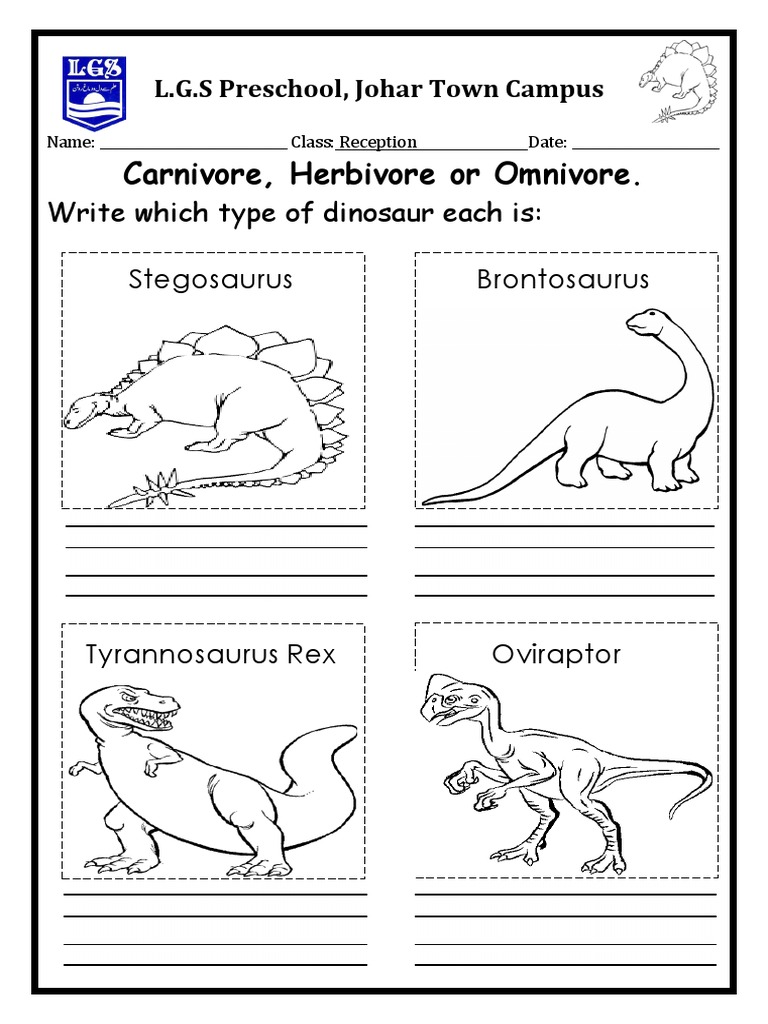 Carnivore, Herbivore or Omnivore.: Write Which Type of Dinosaur Each Is ...