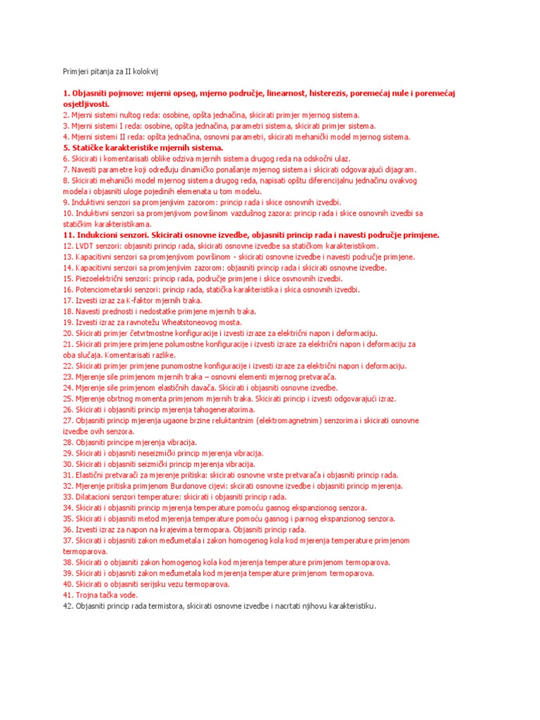 Primjeri Pitanja Za II Kolokvij-Osnovi Mjerenja I Obrade Podataka | PDF