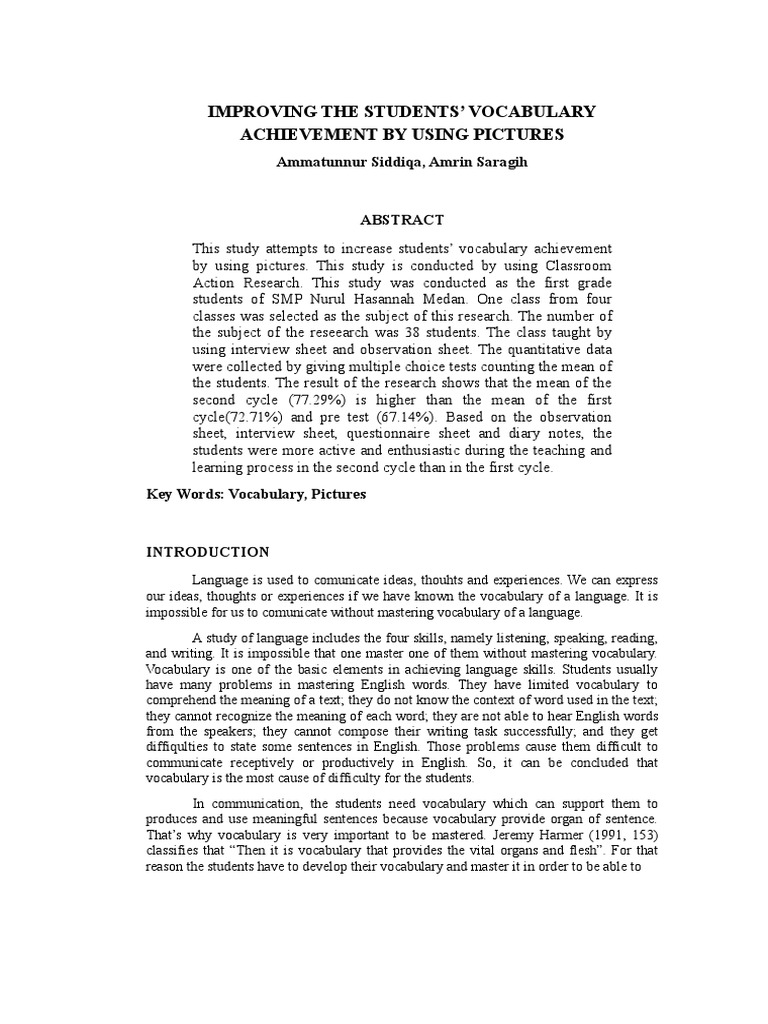 Improving The Students' Vocabulary Achievement by Using Pictures | PDF ...