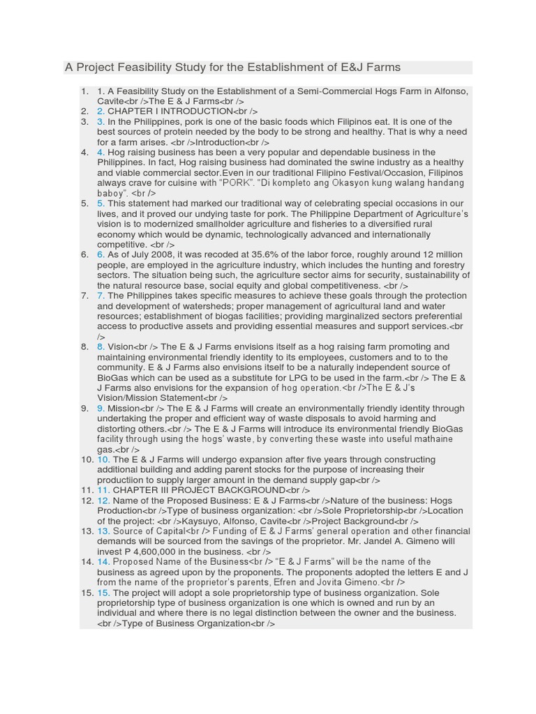A Project Feasibility Study For The Establishment of E | PDF | Sole ...
