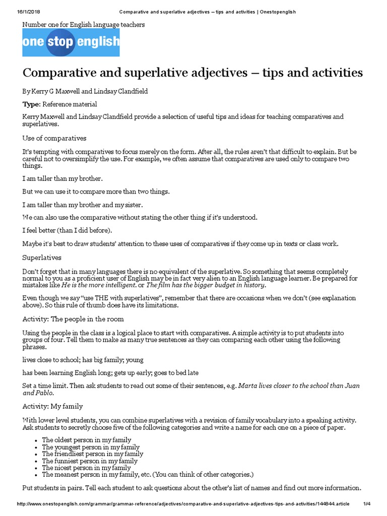 Comparative and Superlative Adjectives - Tips and Activities ...
