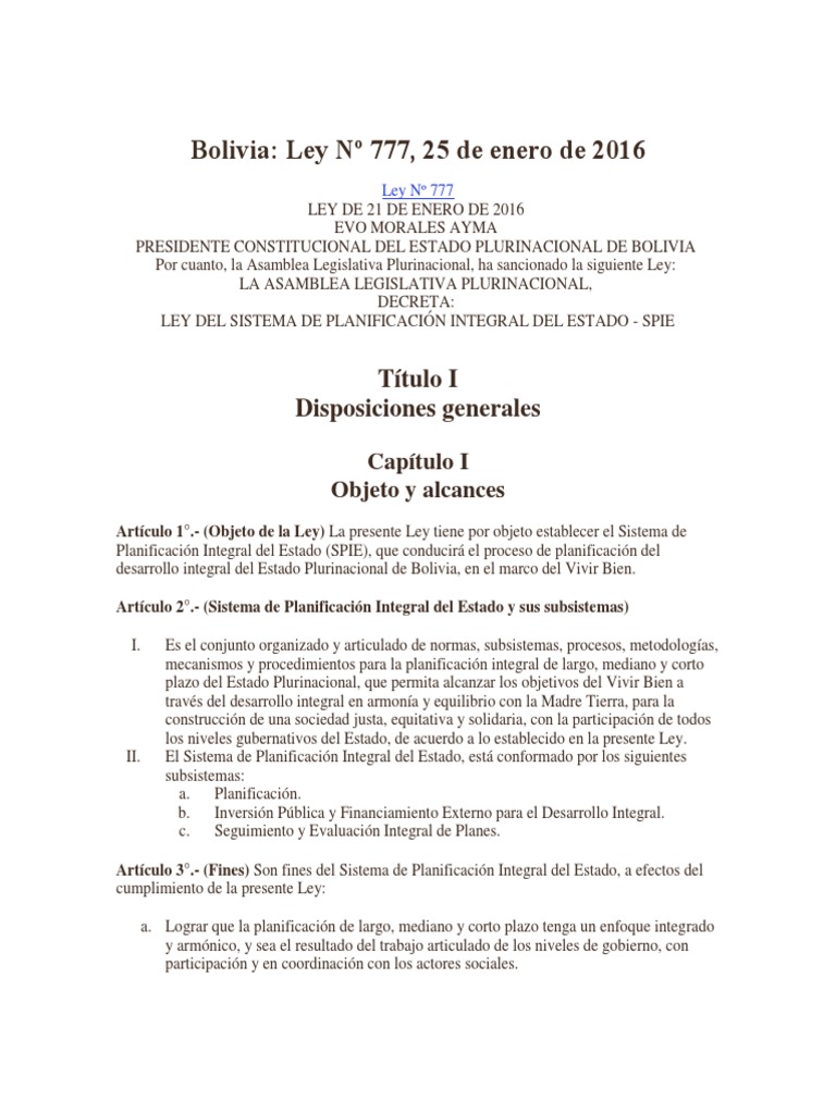Ley 777 | PDF | Planificación | Presupuesto