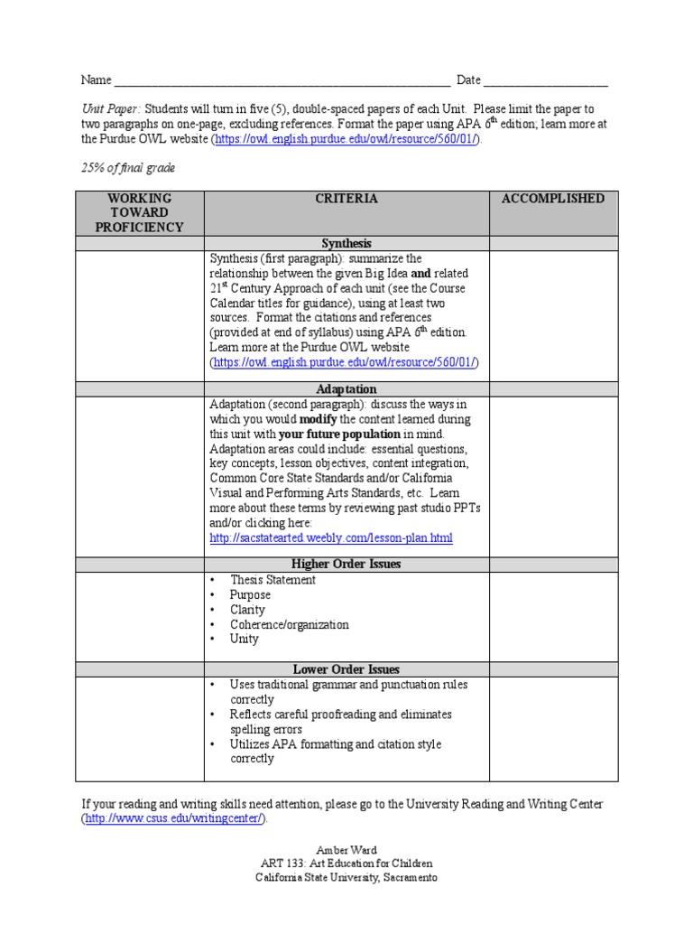 Unit Papers sp18 | PDF | Teaching | Cognition