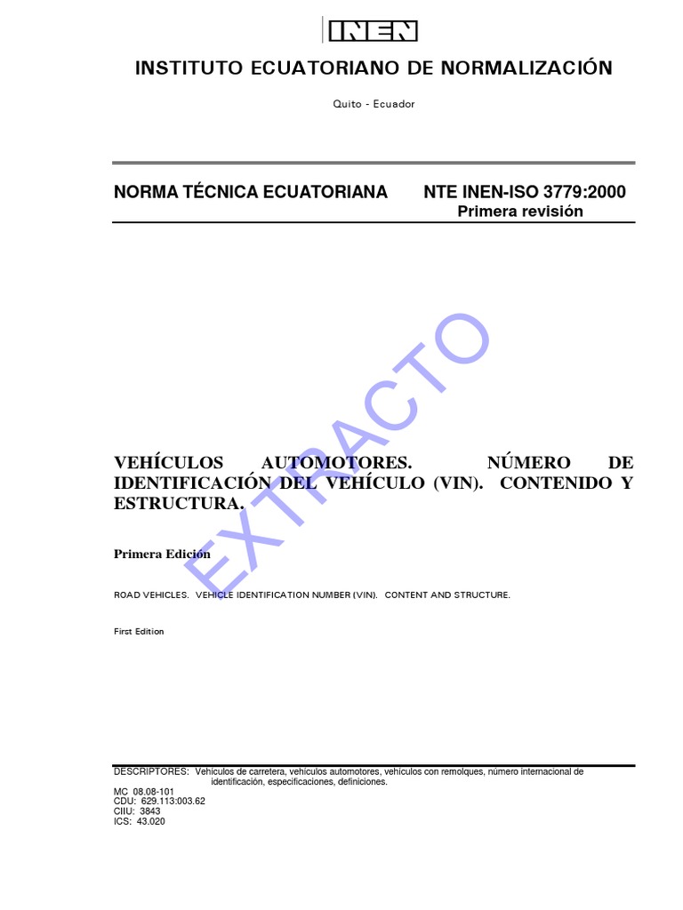 Norma ISO 3779: Estructura del VIN | PDF | Automóviles | Vehículos ...