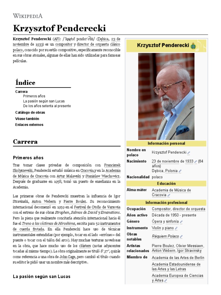 Krzysztof Penderecki (Wikipedia) | PDF | Teoría musical | Música clásica