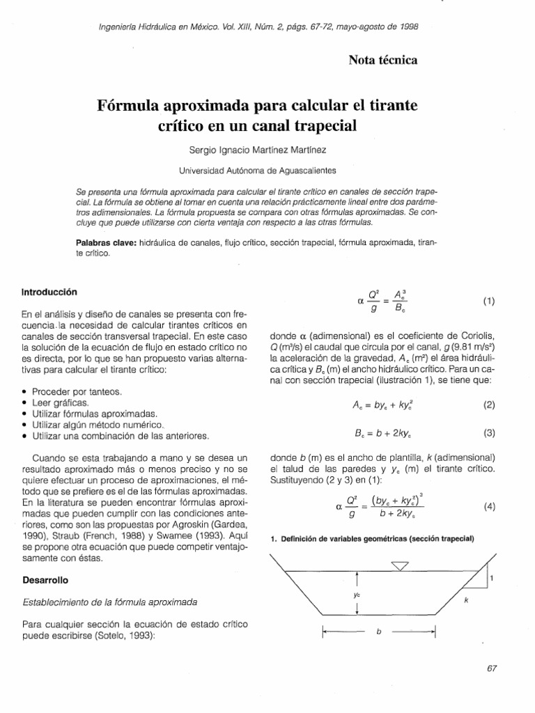 Cálculo del Tirante Crítico en Canales Trapeciales | PDF | Fórmula | Conceptos matemáticos