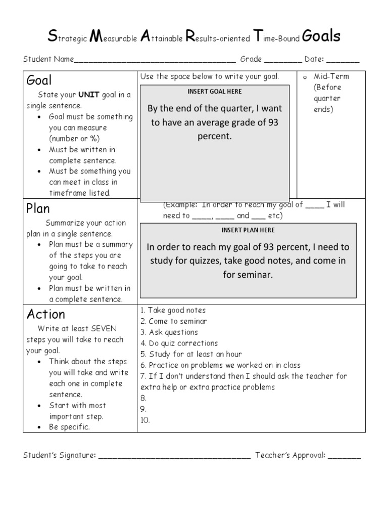 S M A R T Goals: by The End of The Quarter, I Want To Have An Average ...