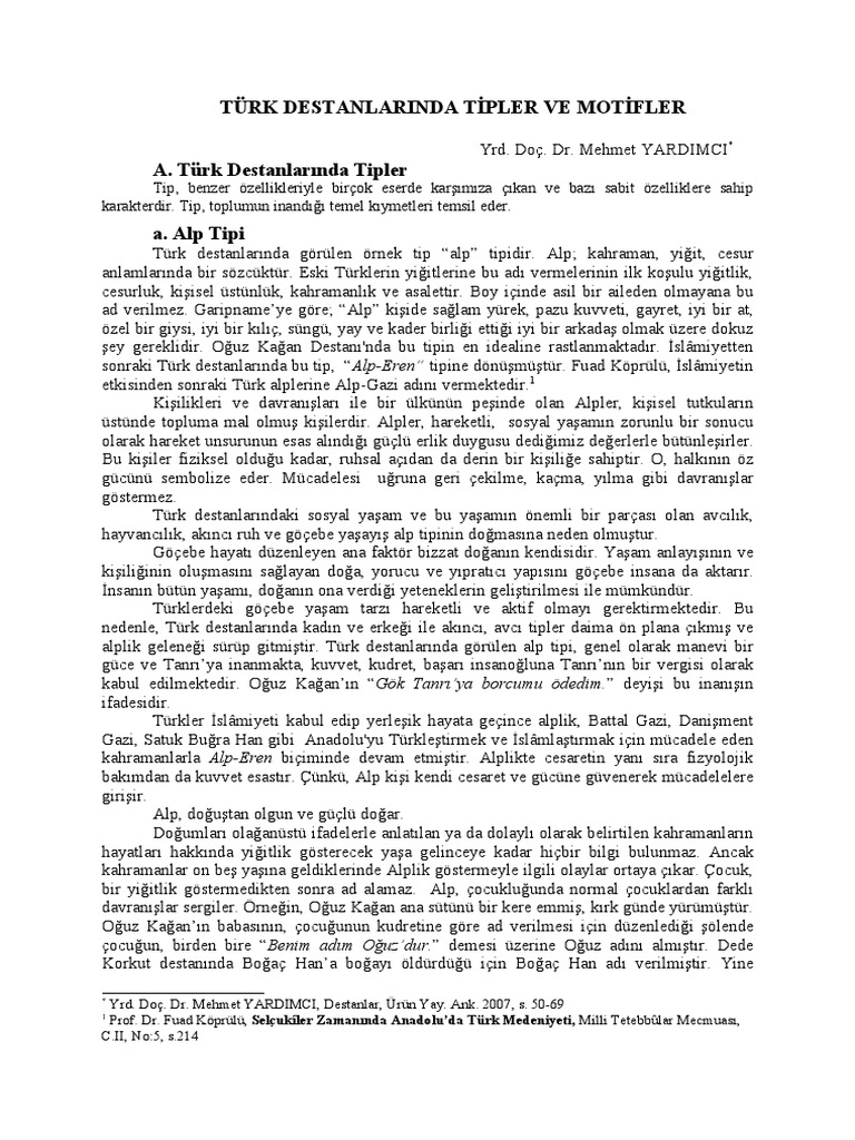 Türk Destanlarında Tipler Ve Motifler PDF | PDF