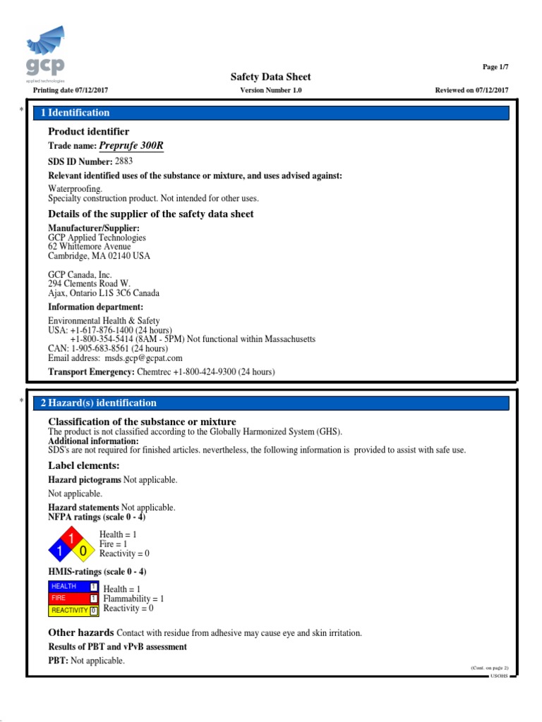 Preprufe 300R Safety Data Sheet | PDF | Occupational Safety And Health ...