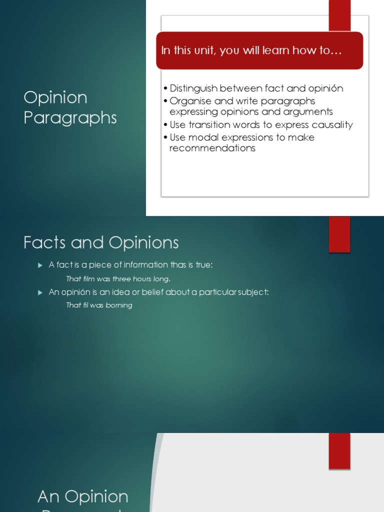 Opinion Paragraphs: in This Unit, You Will Learn How To | PDF ...