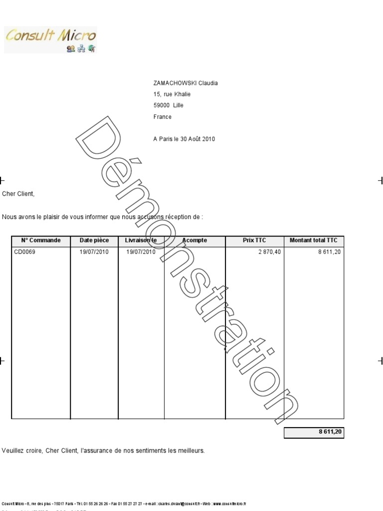Accusé Réception de Commande | PDF