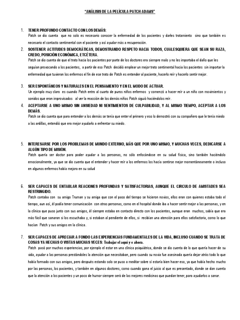 Analisis de La Pelicula Patch Adams | PDF | Sicología | Bienestar