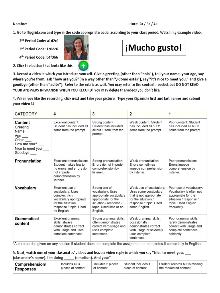 Spanish 1 Introduccion Flipgrid | PDF | English Language | Reading ...