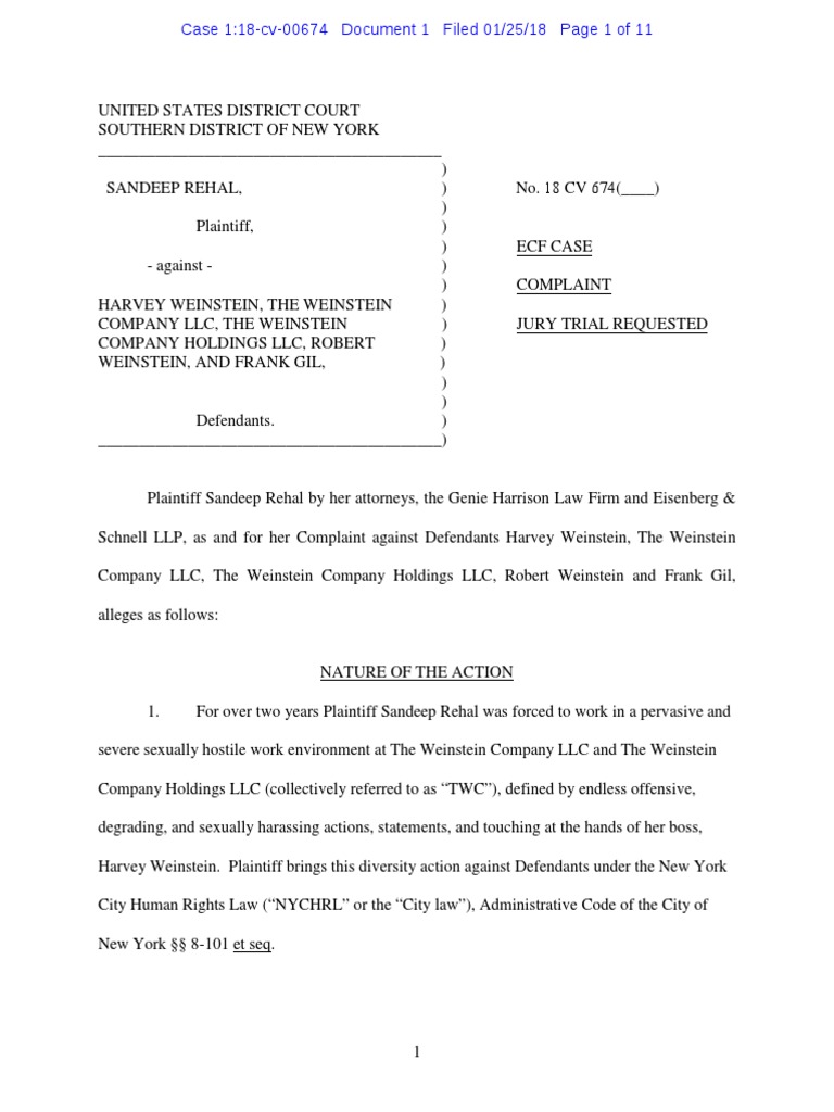 Sandeep Rehal Lawsuit Against Weinstein | PDF | Damages | Government