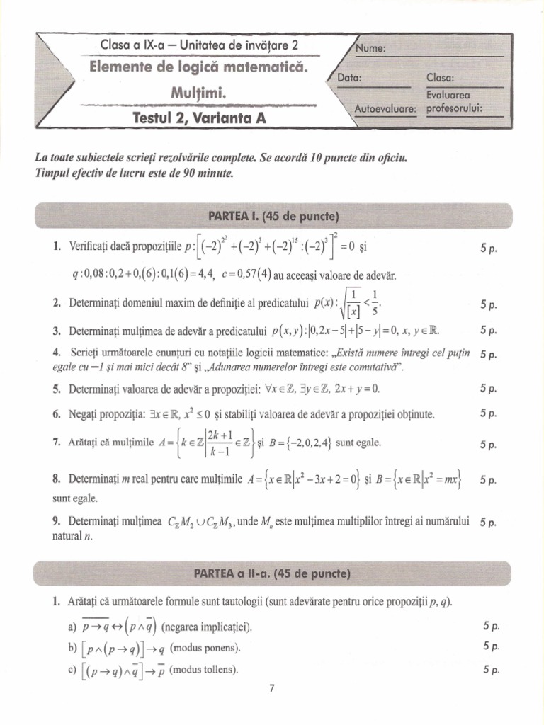 9 T2 A B Elemente de Logica Matematica - Multimi | PDF