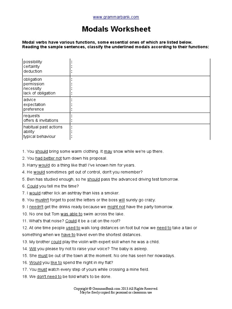 Modals Worksheet | PDF