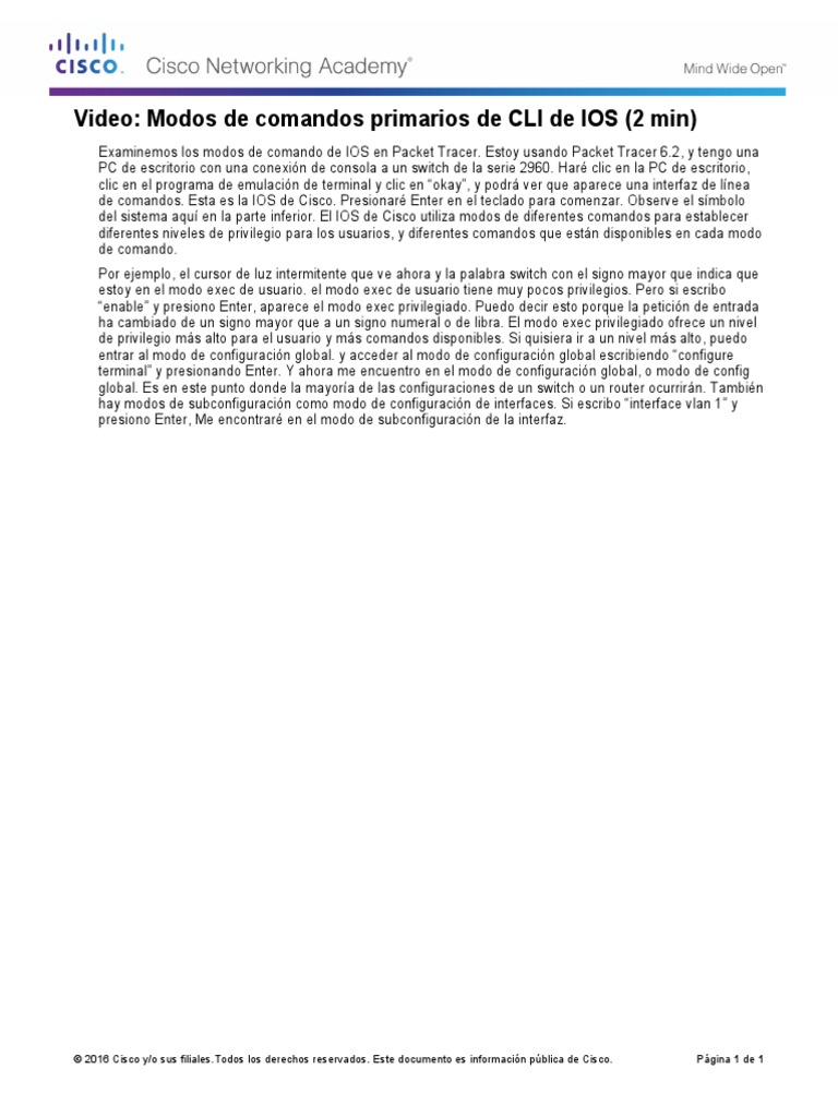 2.1.3.3 Video - IOS CLI Primary Command Modes | PDF | Interfaz de línea de comando | Software ...